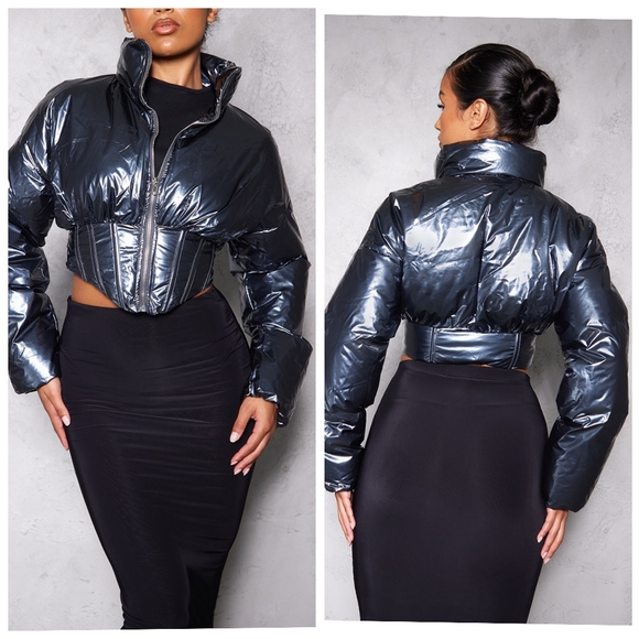 PrettyLittleThing | Jackets & Coats | Prettylittlething Womens Grey And ...